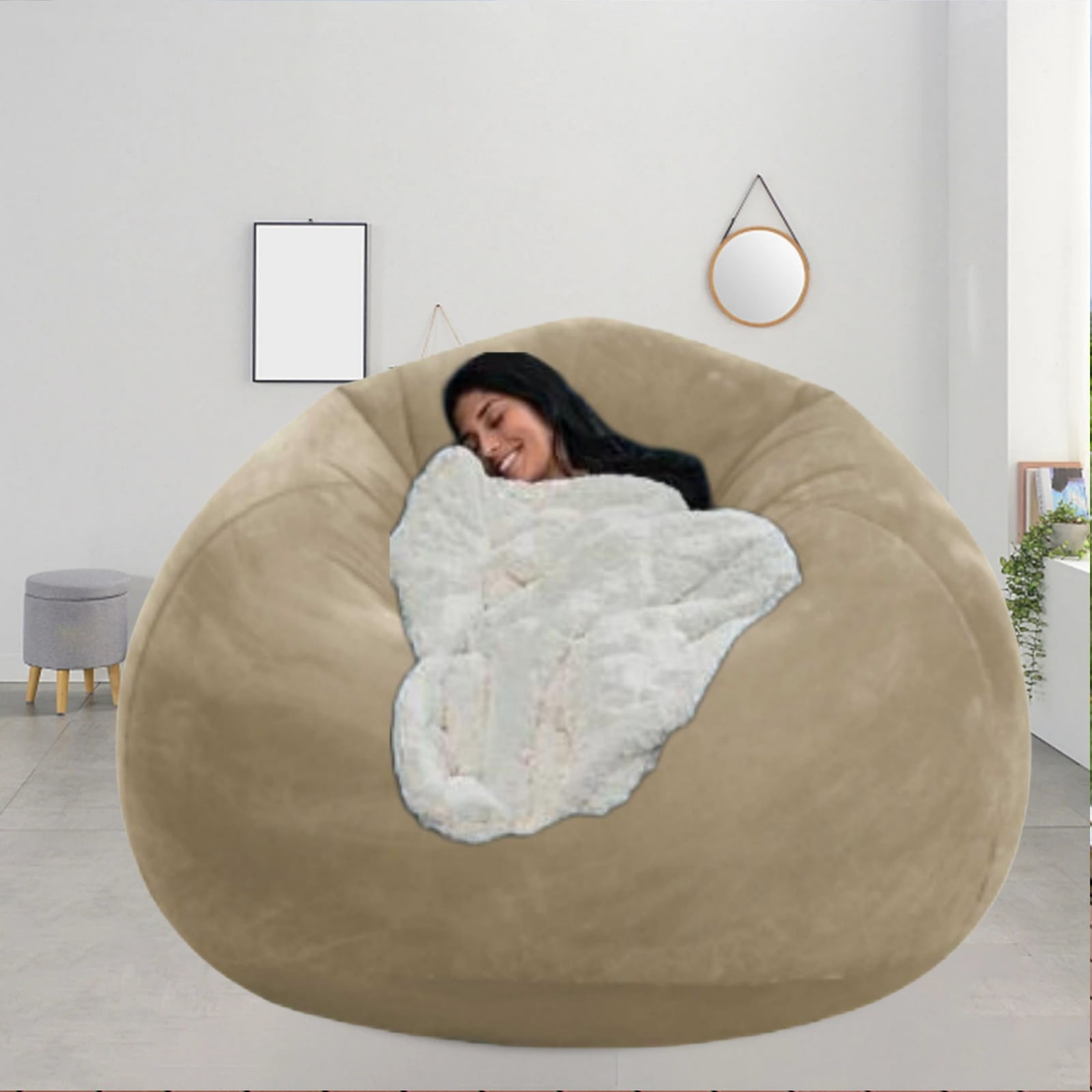 Large Round Soft Washable Lazy Sofa Bed Cover Circular SoftFluffy ...