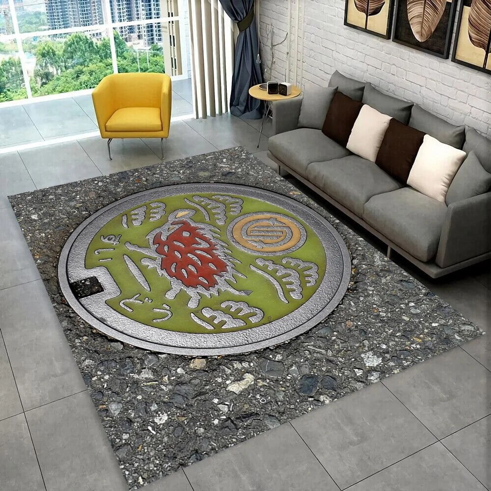 Large Rug 3D Art Manhole Cover City Area Rug Carpet Rug for Home Living ...