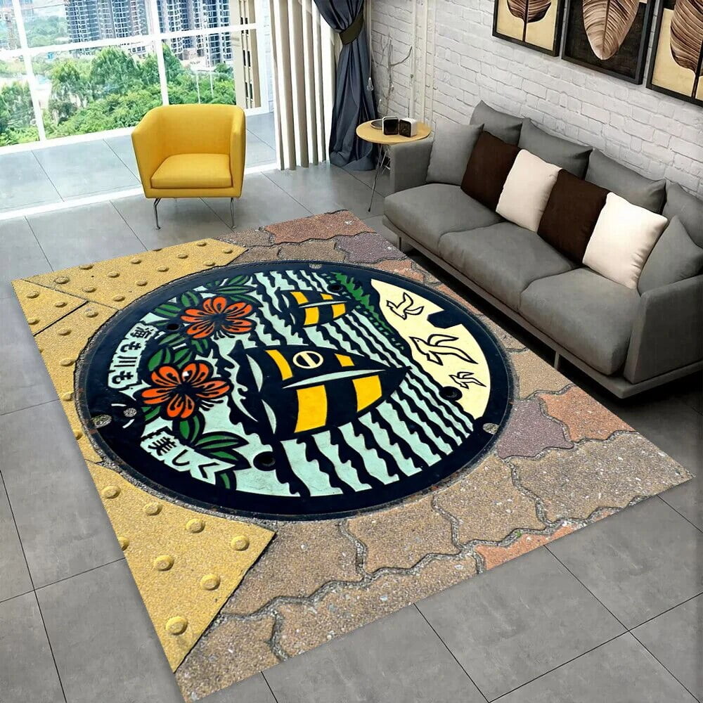 Large Rug 3D Art Manhole Cover City Area Rug Carpet Rug for Home Living ...