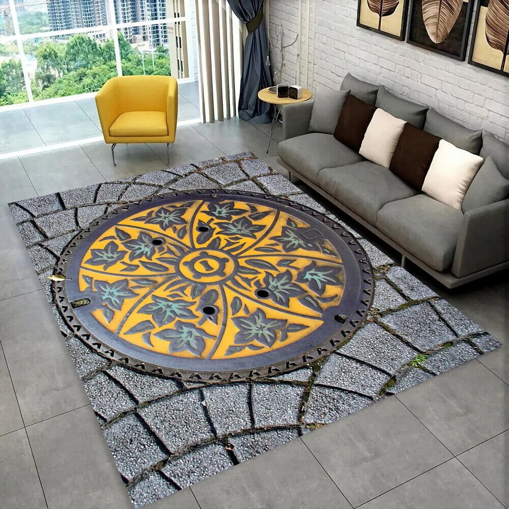Large Rug 3D Art Manhole Cover City Area Rug Carpet Rug for Home Living ...