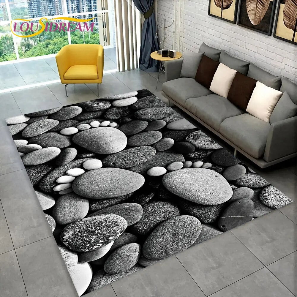 Large Rug 3D Stone Footprint Beach Pebbles Area Rug Carpet Rug for Home ...