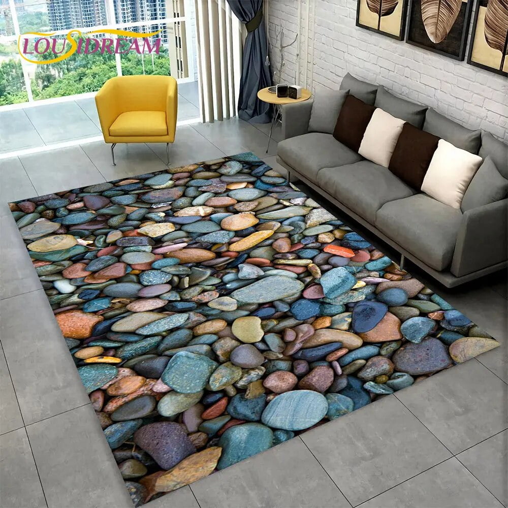 Large Rug 3D Stone Footprint Beach Pebbles Area Rug Carpet Rug for Home ...