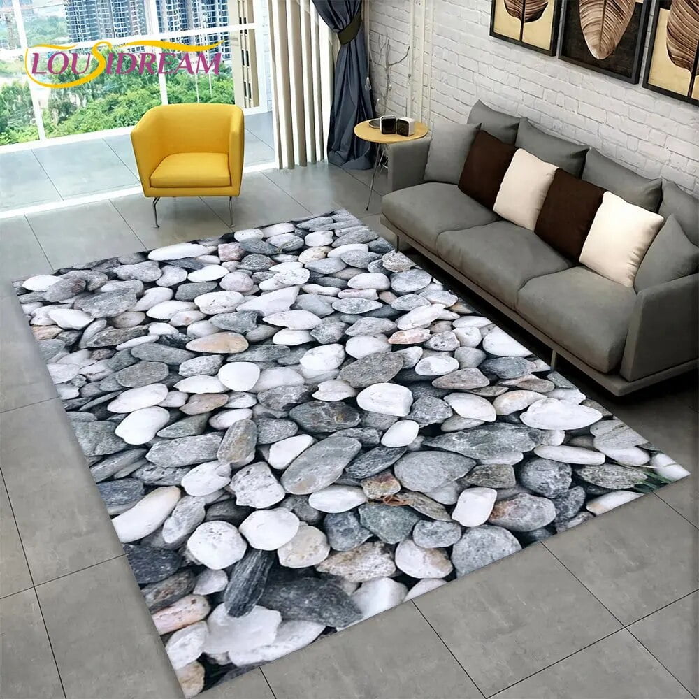 Large Rug 3D Stone Footprint Beach Pebbles Area Rug Carpet Rug for Home ...