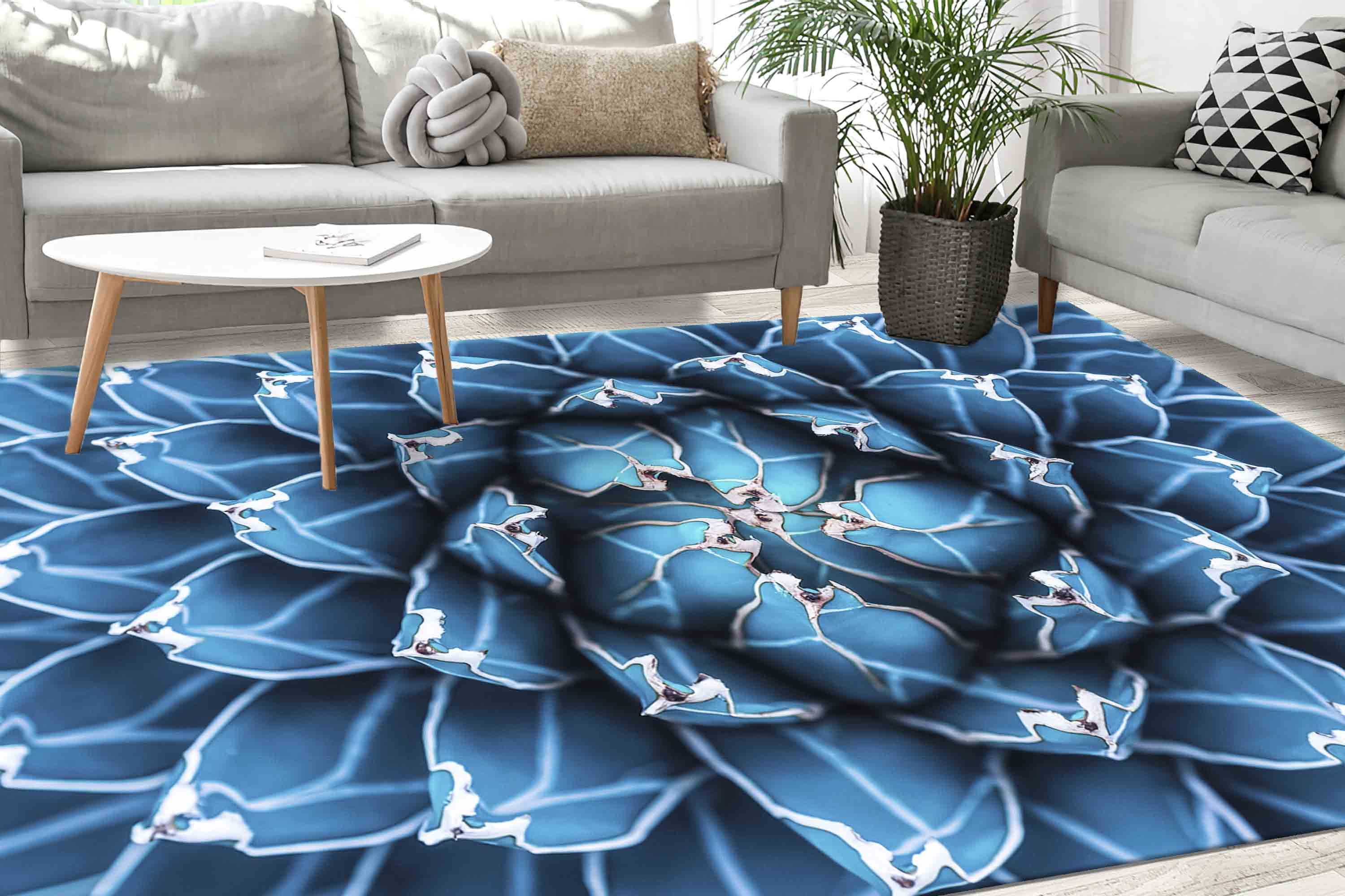 Large Rug, Blue Rug, Gift For The Home Rug, Custom Rug, Cactus Rug ...
