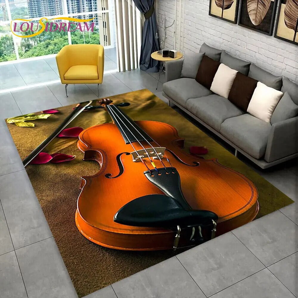 Large Rug Classical Violin Instrument Music Area Rug Carpet for Home ...