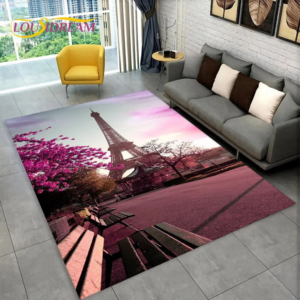 Large Rug France Paris Eiffel Tower Romantic Art Area Rug Carpet Rug ...