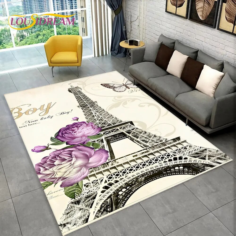 Large Rug France Paris Eiffel Tower Romantic Art Area Rug Carpet Rug ...