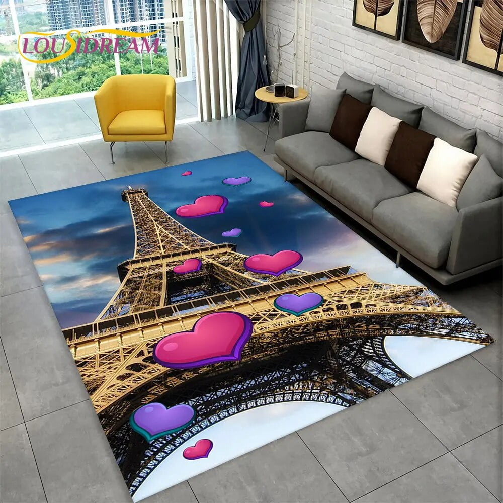Large Rug France Paris Eiffel Tower Romantic Art Area Rug Carpet Rug ...