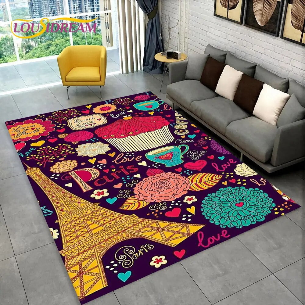 Large Rug France Paris Eiffel Tower Romantic Art Area Rug Carpet Rug ...