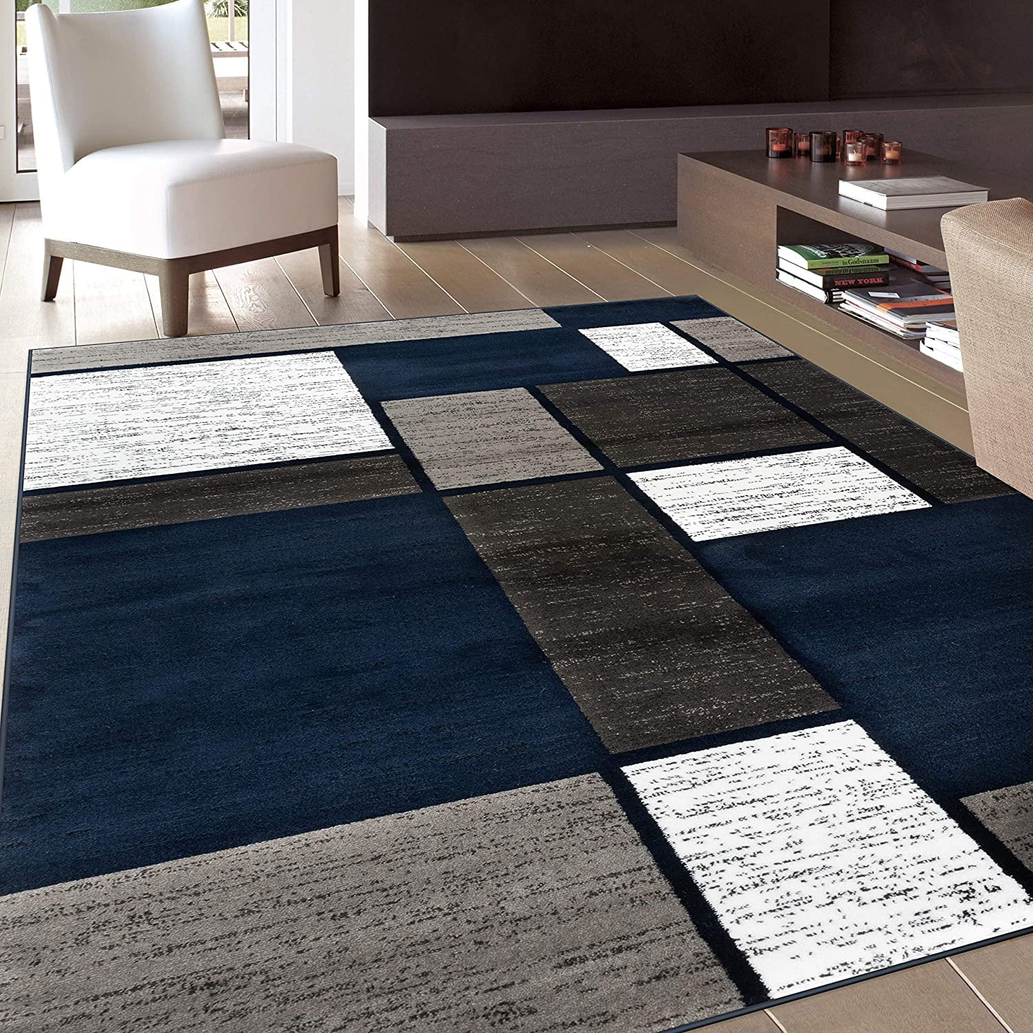 Large Rug Modern Blue Gray Lattice Carpet for Living Room Luxury Home ...
