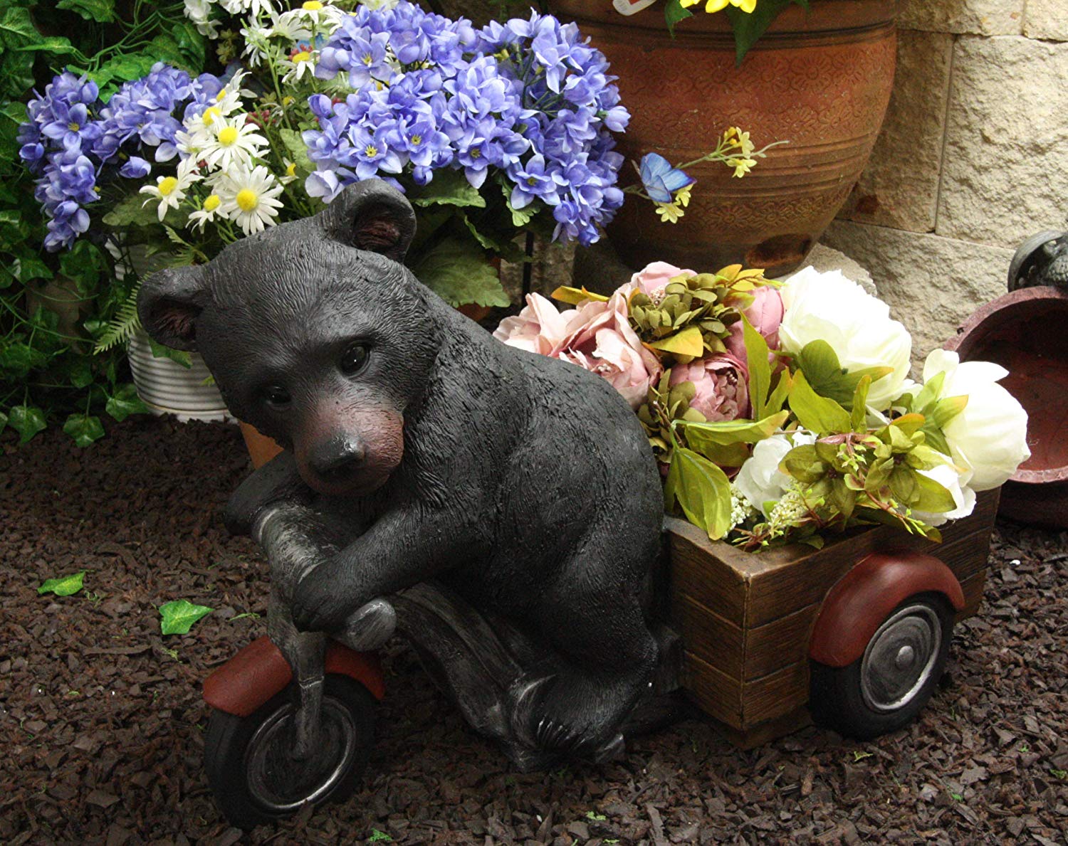 Large Rustic Black Bear Riding Tricycle Flowers Or Plants Planter ...