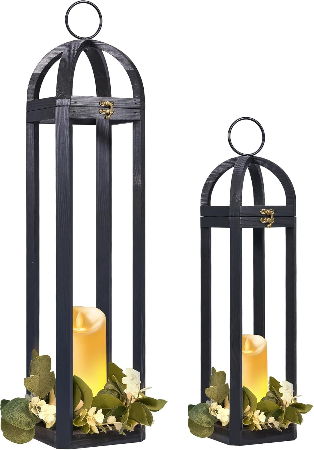 Large Rustic Farmhouse Lantern Decor Set of 2, Tall 30“ Vintage Wooden ...