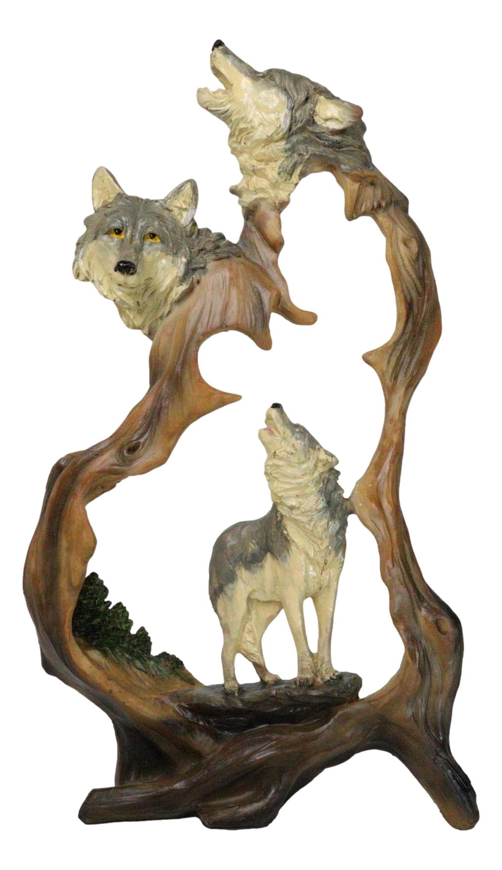 Large Rustic Howling Wolf Bust With Wolf Pack Family In Forest Scene ...