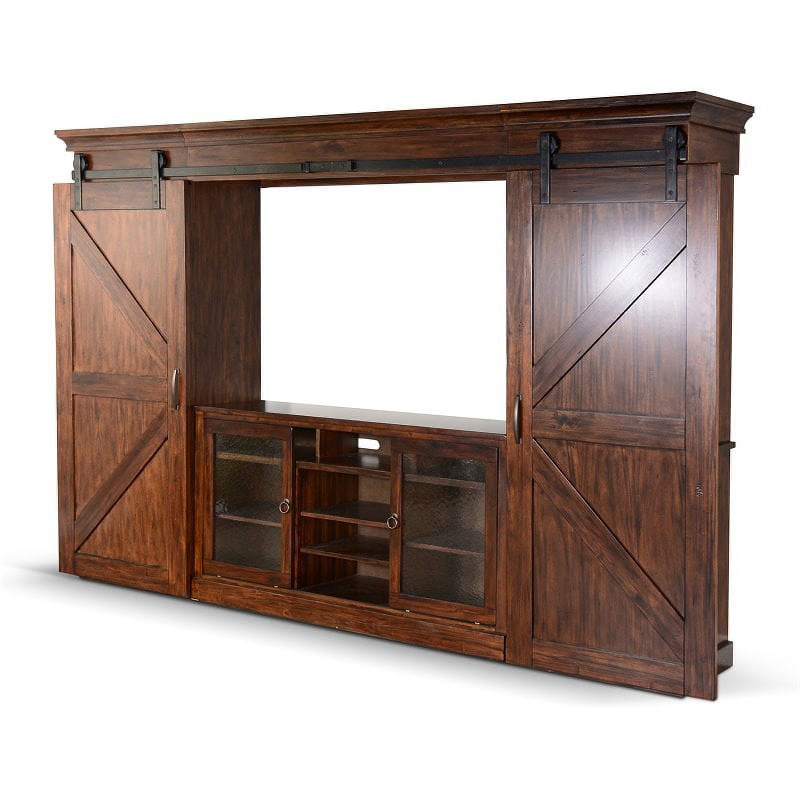 Large Rustic Wood Entertainment Wall Unit With Barn Doors - Walmart.com
