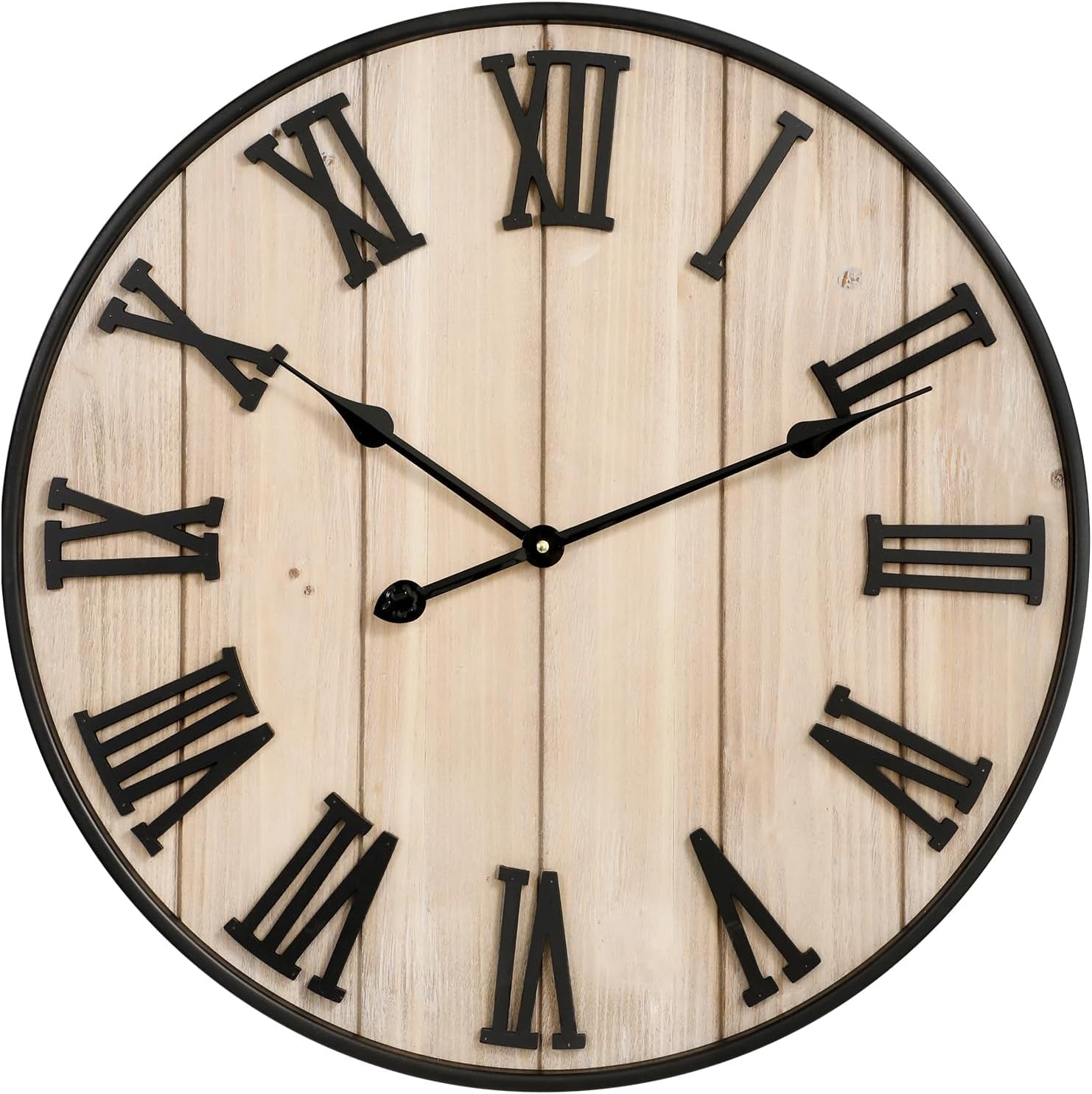 Large Rustic Wooden Wall Clock, 24 Inch Farmhouse Wall Clock with ...