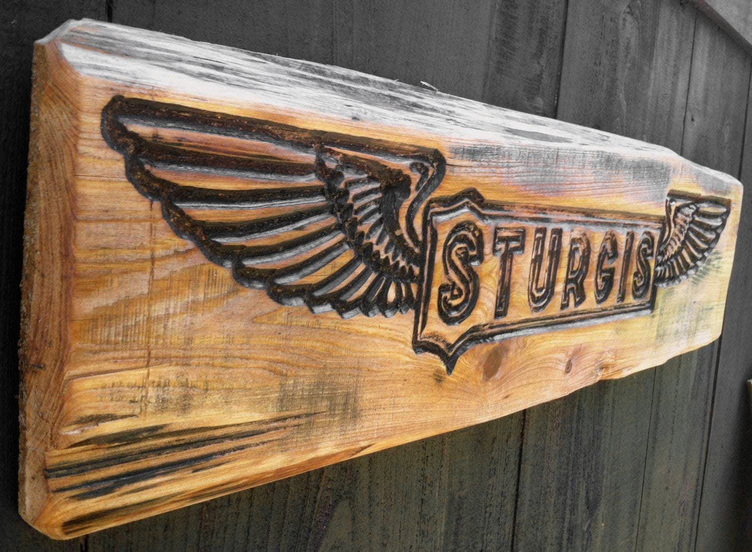 Large STURGIS Sign - Carved in a 40"x10" Solid Wood Board | Rustic ...