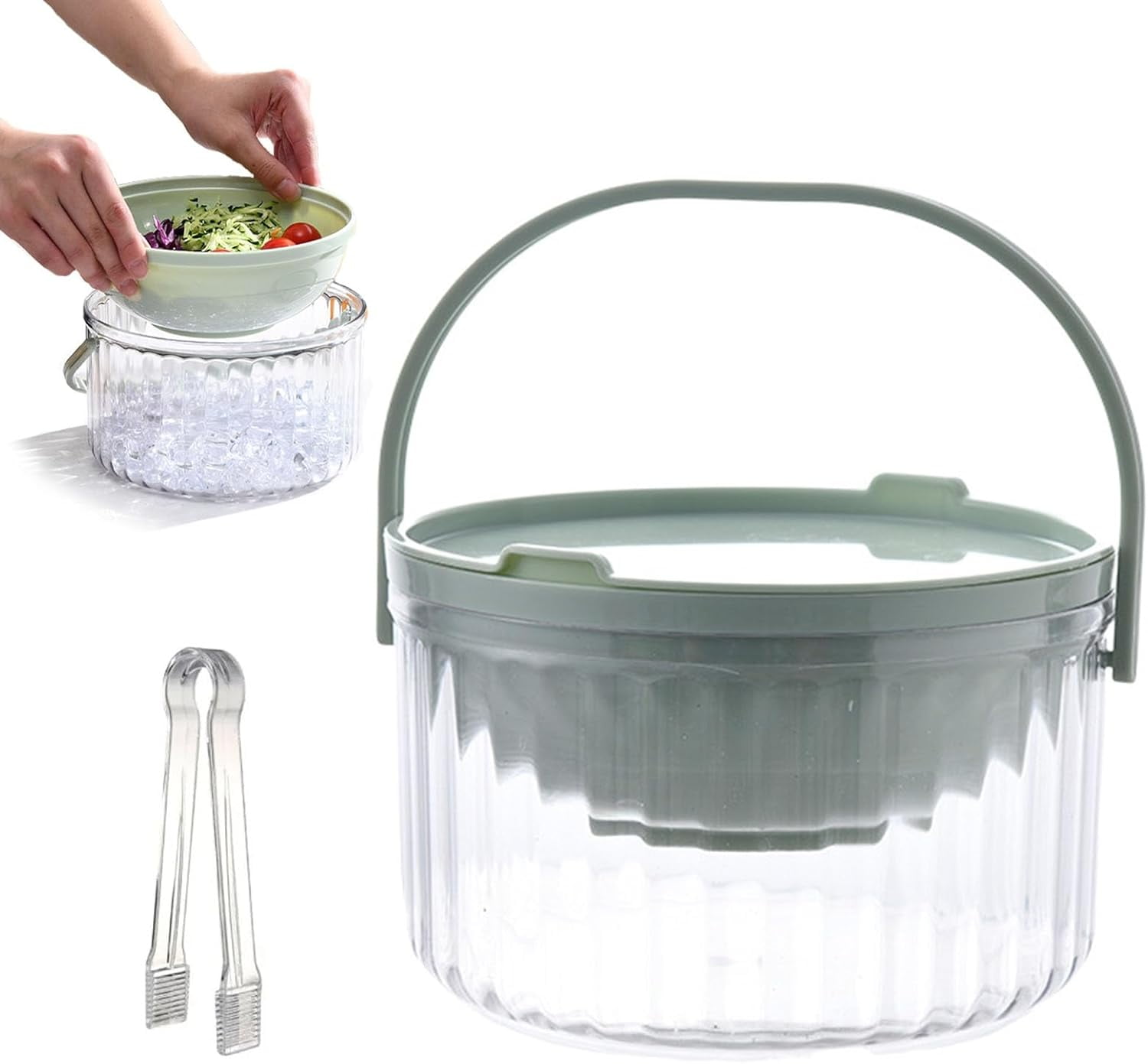 Large Salad Bowl with Ice Chiller Base and Lid, Ice Chilled Salad Bowl ...