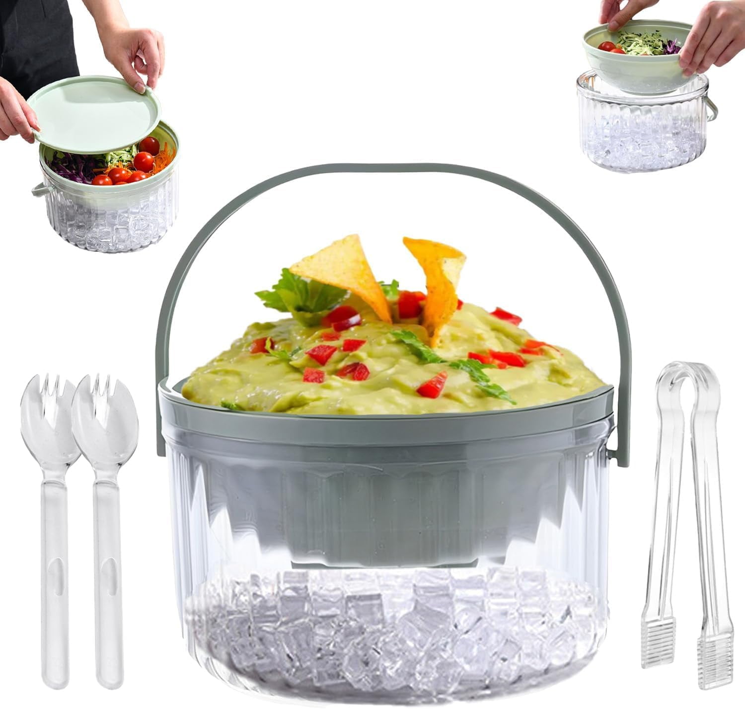 Large Salad Bowl with Ice Chiller, Dip Chiller Bowl, Iced Salad B-owl ...