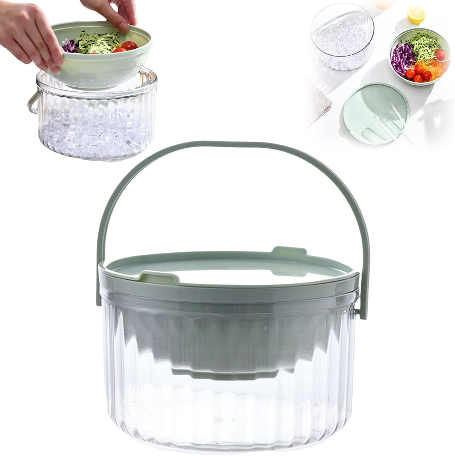 Large Salad Bowl with Ice Chiller, Reusable Preserving Tray with Ice ...