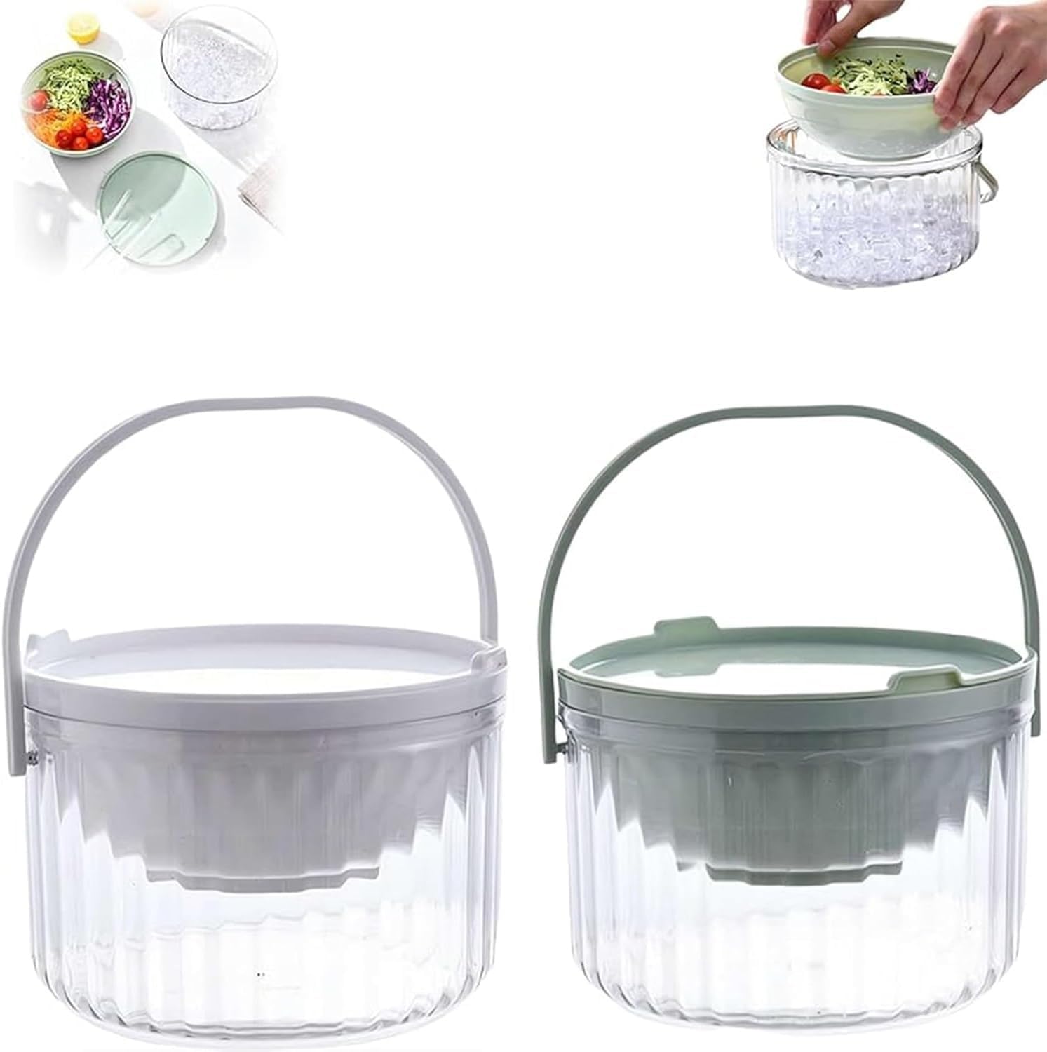 Large Salad Bowl with Ice Chiller, Reusable Preserving Tray with Ice ...