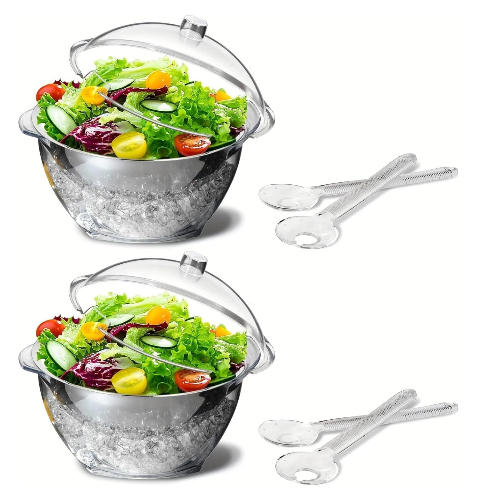 Large Salad Bowl with Ice Chiller Base and Lid 2Pack, Kitchen ...