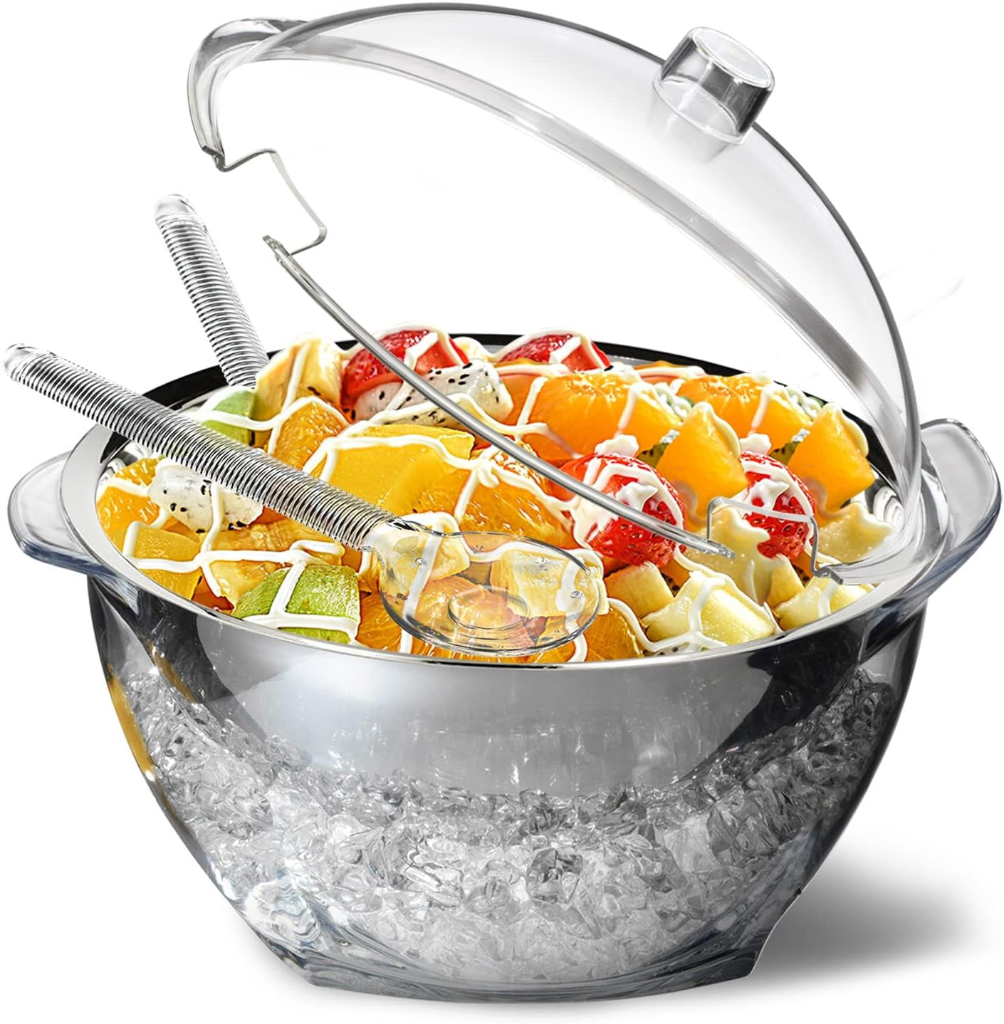 Large Salad Bowl with Ice Chiller Base and Lid, Kitchen Refrigerated ...