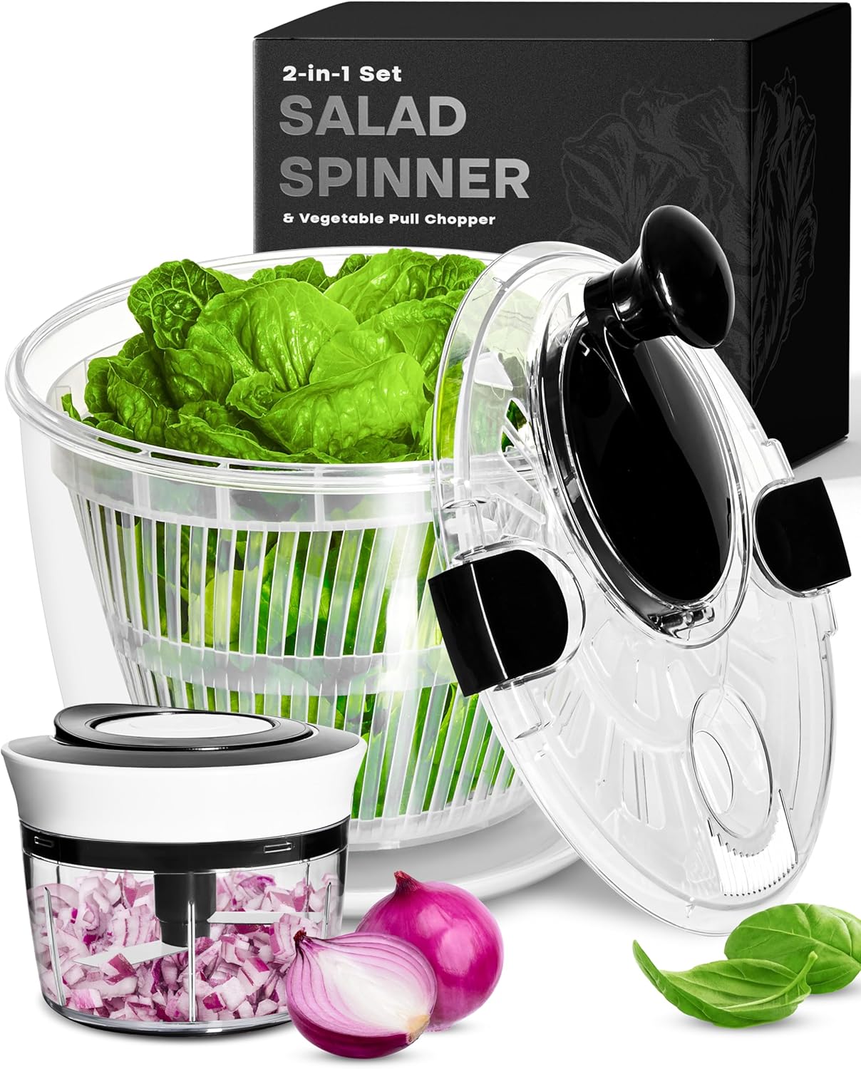 Large Salad Spinner, Bowl, Colander, & Produce Chopper - Multi-Use ...