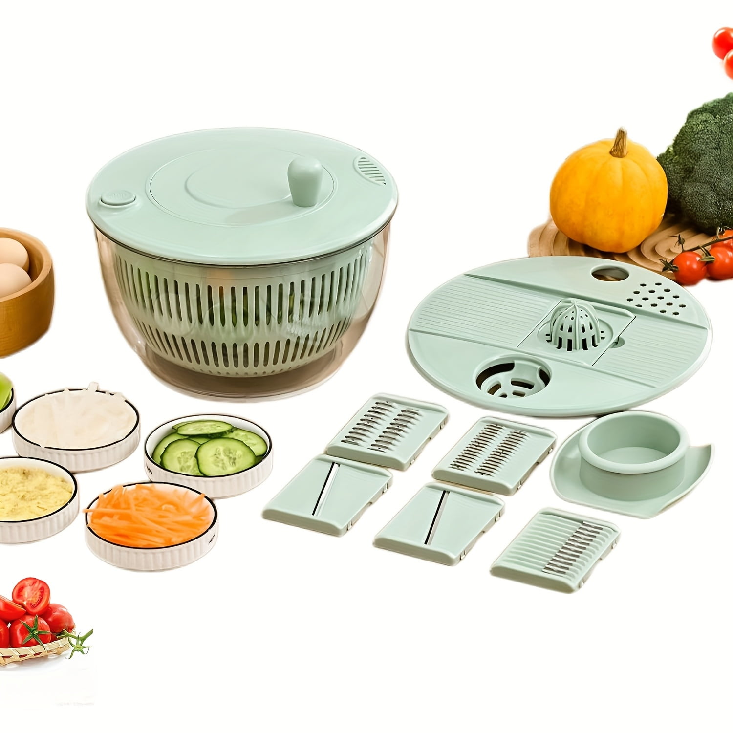 Large Salad Spinner and Slicer, Grater with Container and Lid and ...