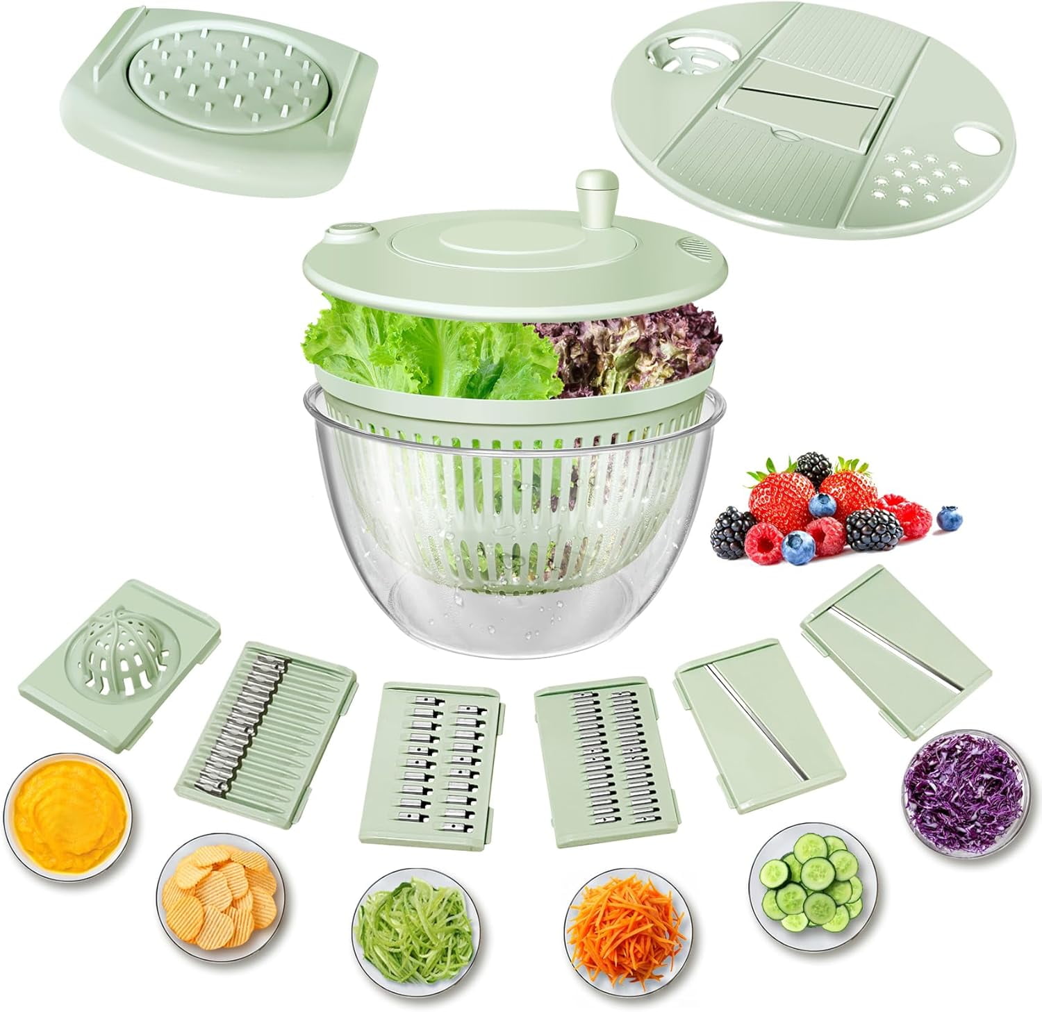 Large Salad Spinner and Slicer, Vegetables Fruits Wash Spinner Bowl ...