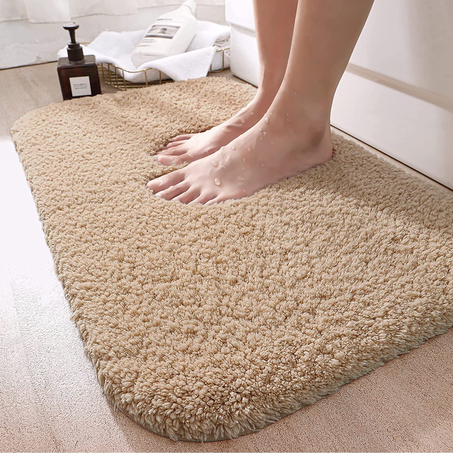 Astarin Beige Microfiber Bath Rug, 24"×60", Machine Washable, Ultra ...