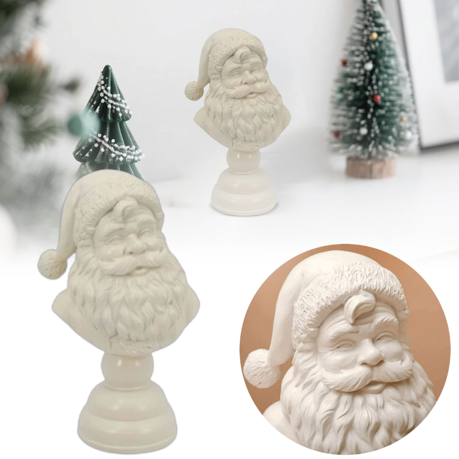 Large Santa Bust Christmas Decoration, 5.9" Realistic Resin Santa Claus ...