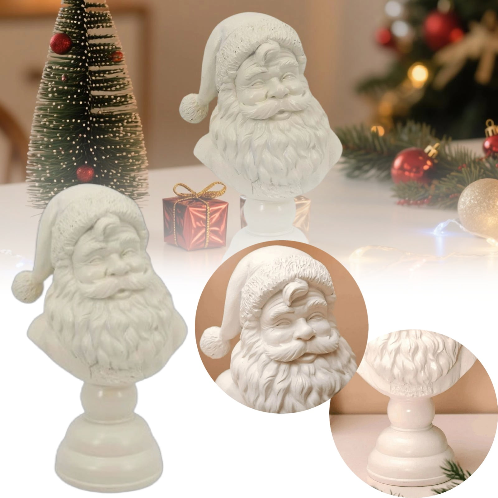 Large Santa Bust Christmas Decoration, 5.9" Realistic Resin Santa Claus ...