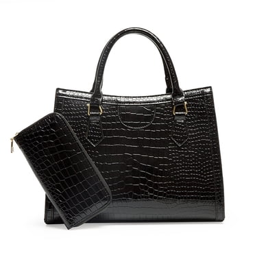 Crocodile Pattern Handbag for Women Leather Ring Top Handle Satchel ...
