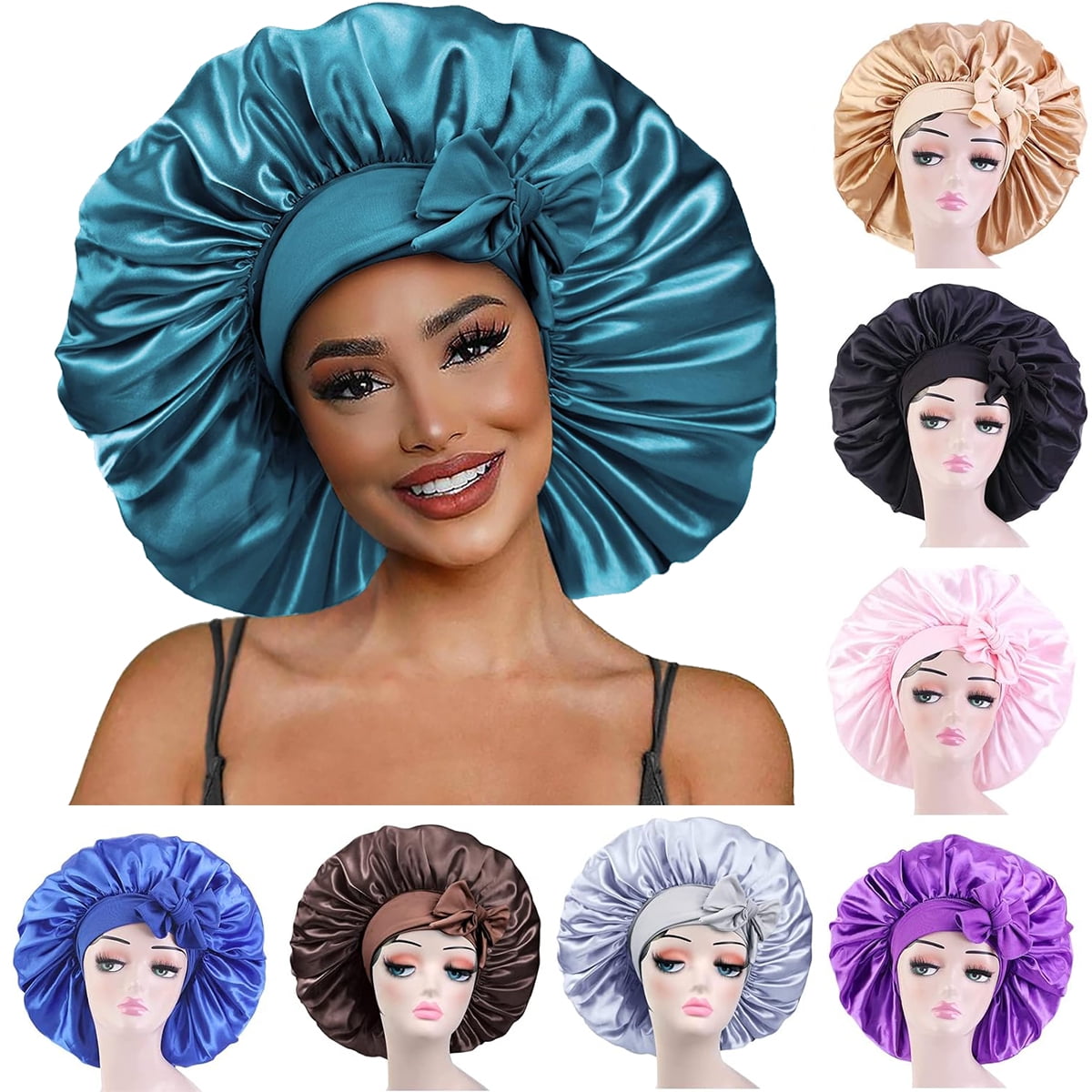 Large Satin Bonnet for Black Women, Silk Bonnet for Curly Hair Wraps ...