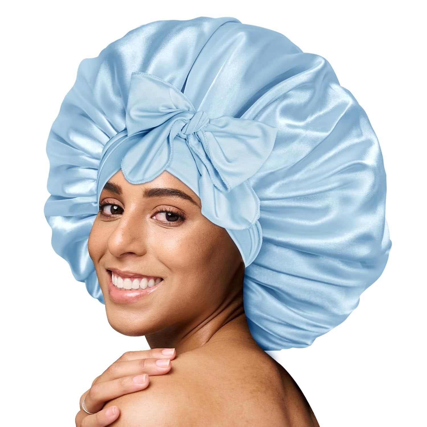 Large Satin Silk Hair Bonnet for Sleeping Women - Big Night Sleep Cap ...