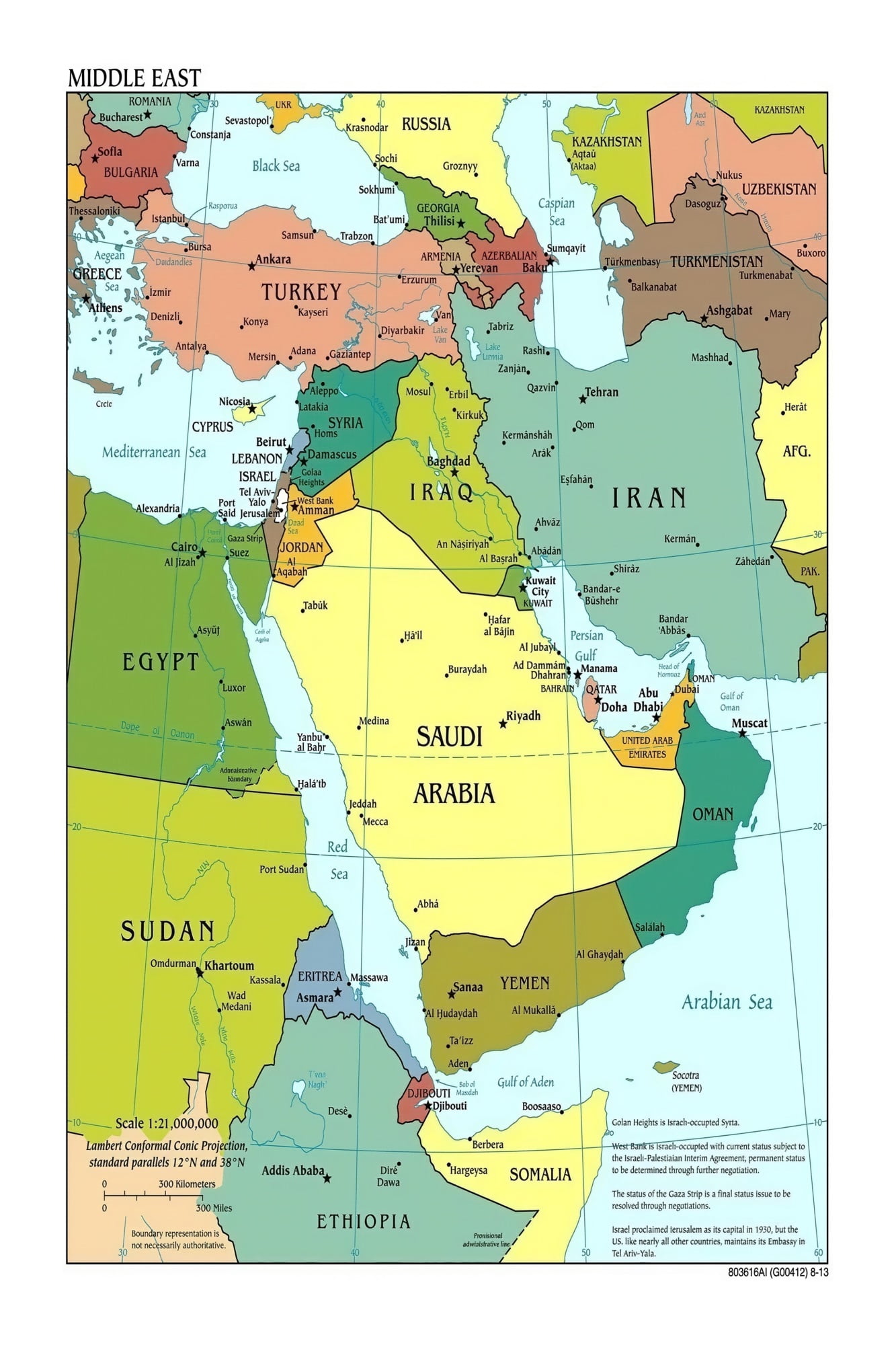 Large Scale Political Map of The Middle East Poster Detailed Wall Chart ...