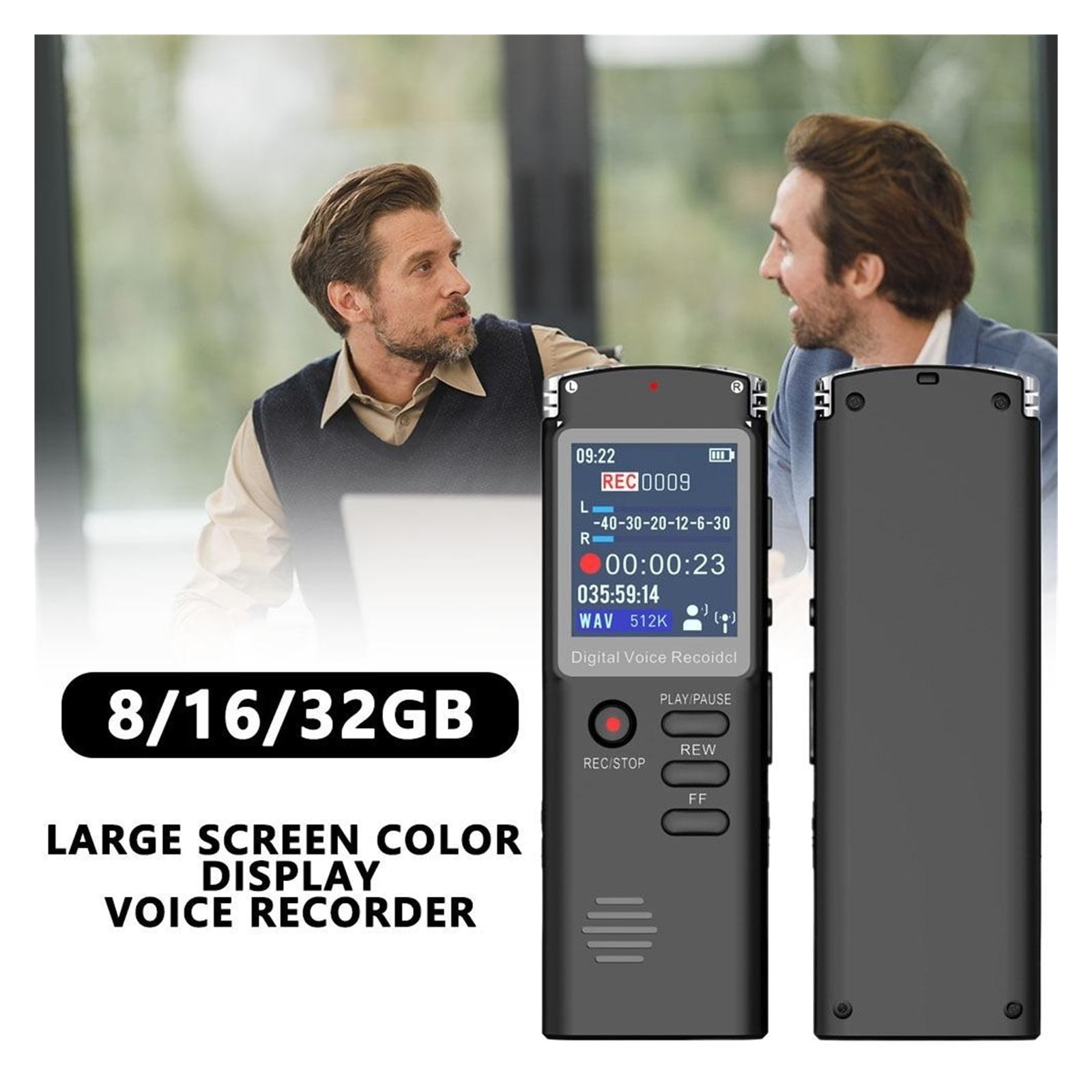 Large Screen Color Display Voice Recorder Recording Multilingual ...