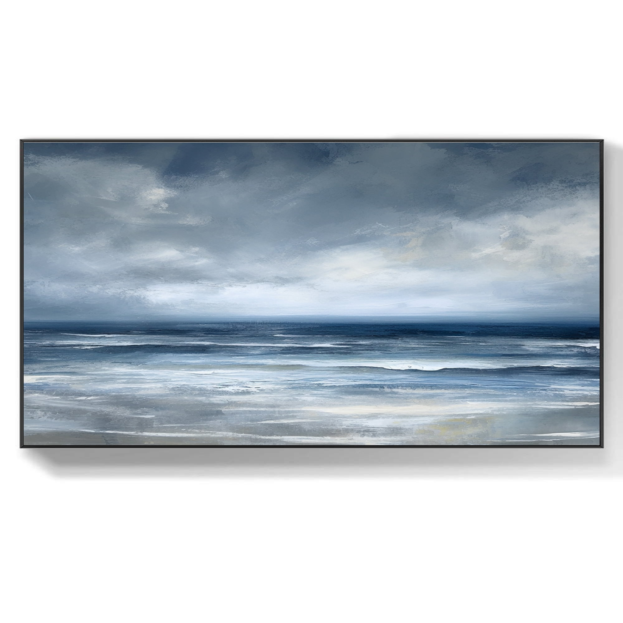 Large Seascape Wall Art Dark Blue Waves Painting Blue Ocean Canvas ...