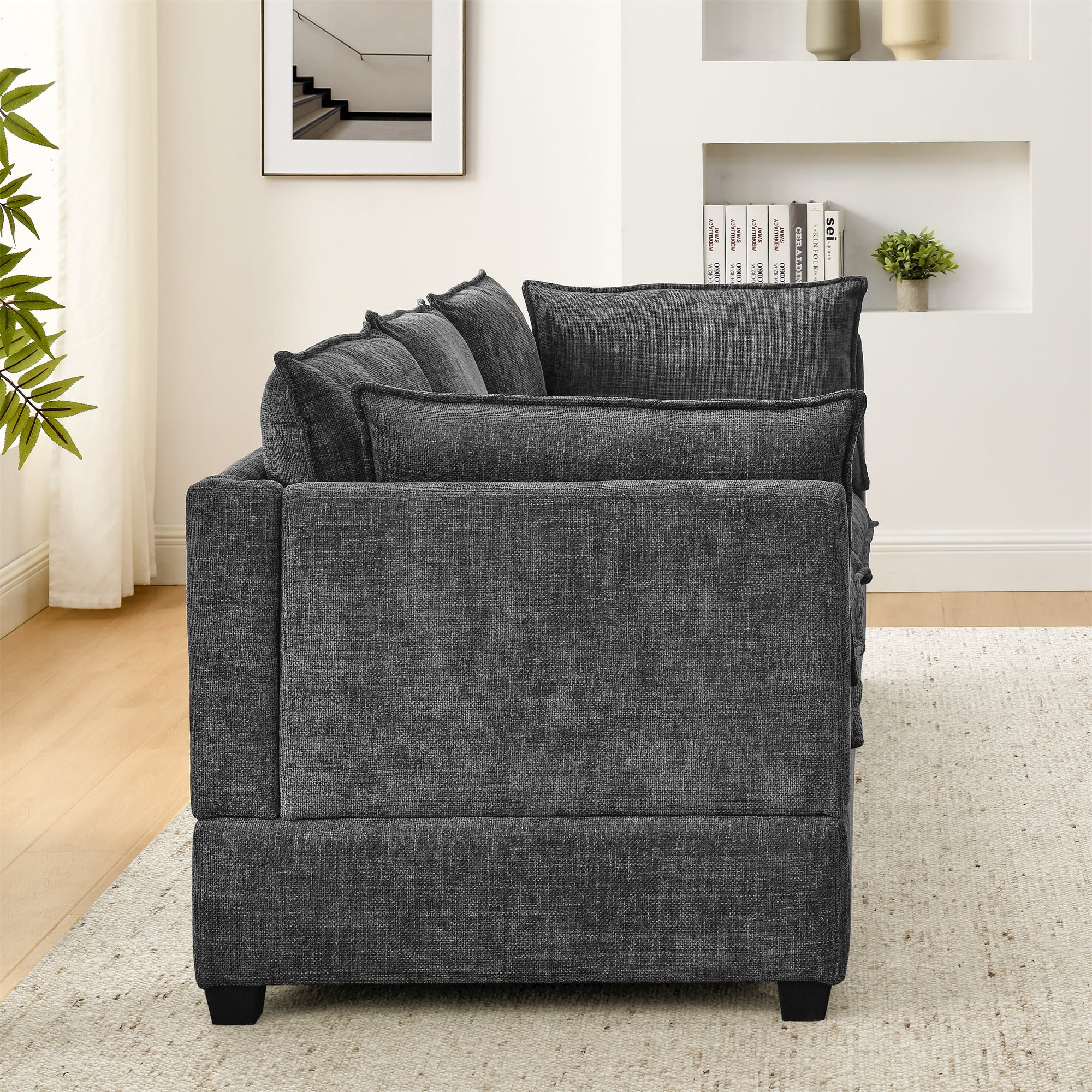 Large Sectional Couches Contemporary Vertical Channel linen fabric ...