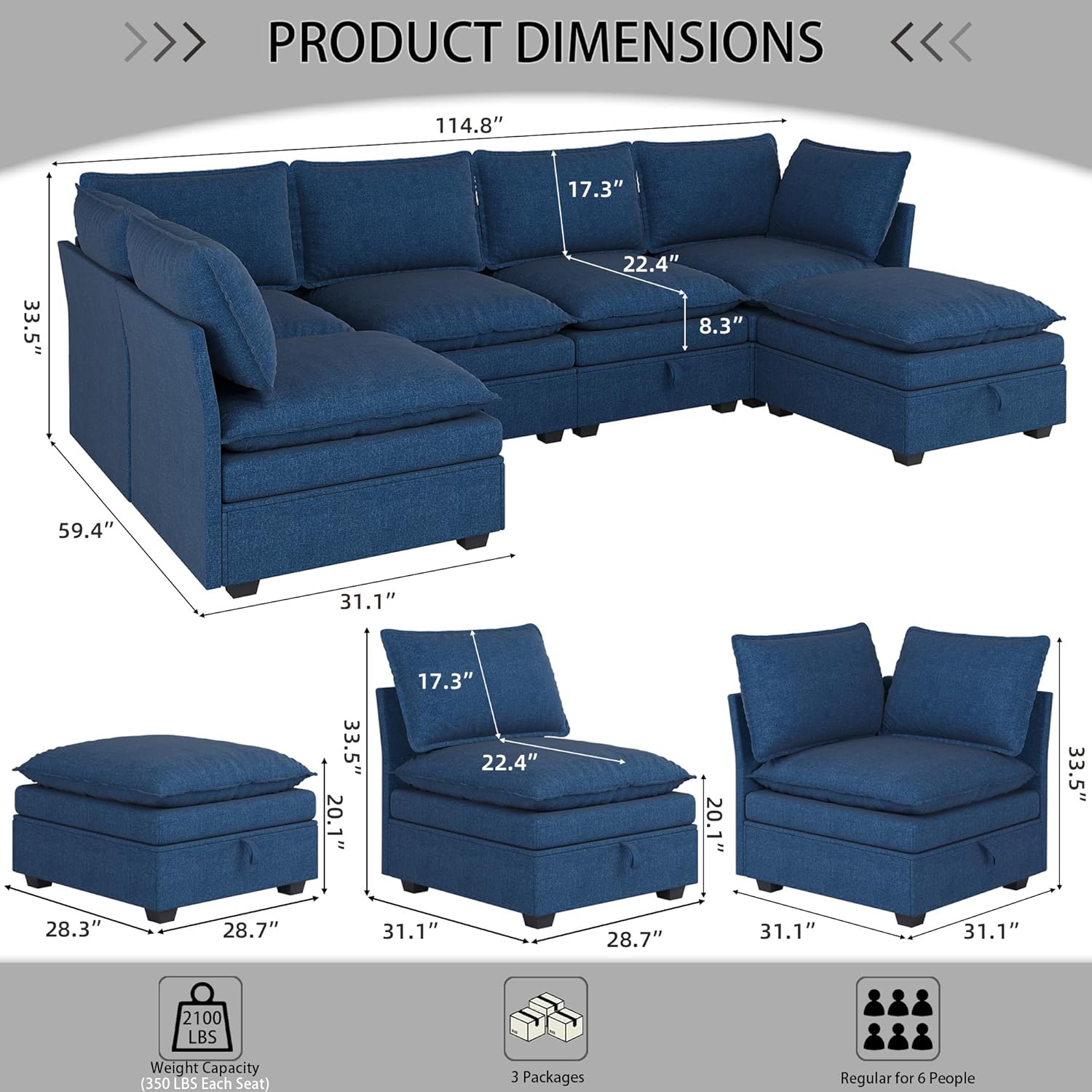 Large Sectional Couches with Storage Seats for Living Room, U Shaped ...