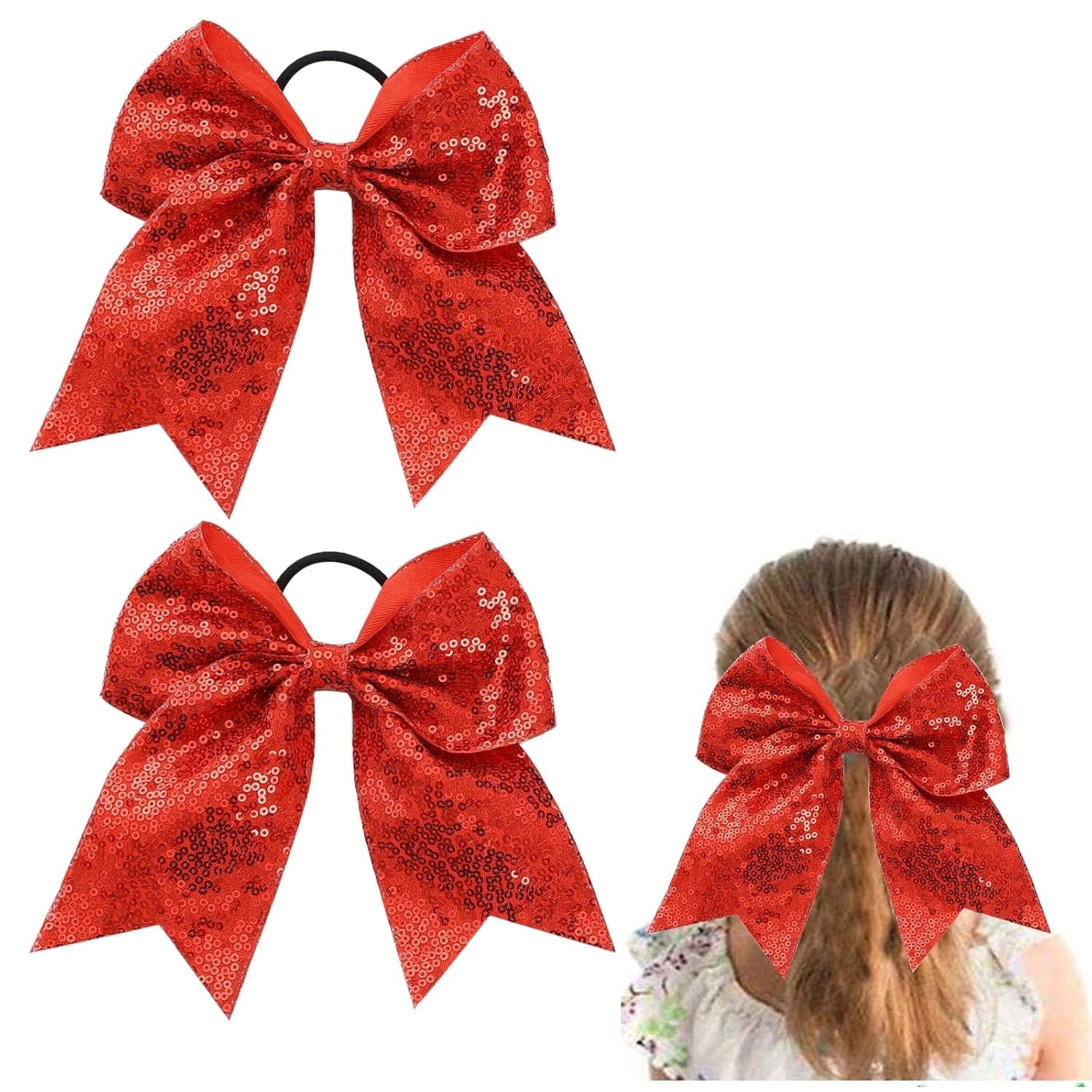 Large Sequin Glitter Cheer Hair Bows,Sparkly Bows Ponytail Holder ...