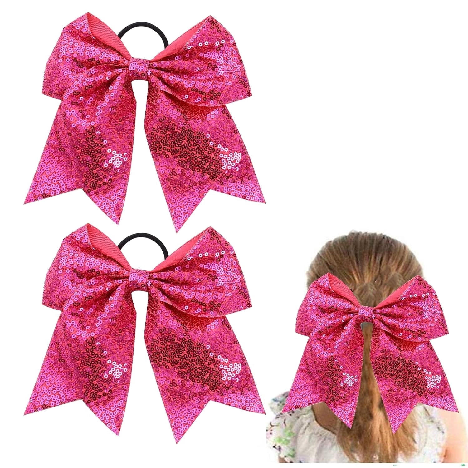 Large Sequin Glitter Cheer Hair Bows,Sparkly Bows Ponytail Holder ...
