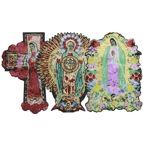 Large Sequins Cross Rose Blessed Virgin Mary Goddess Embroidery Patches ...
