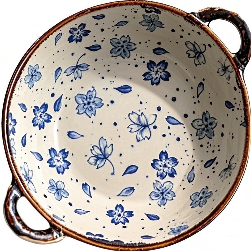 7.5 Inch Single Large Ceramic Serving Bowl with Handle, 24oz Asian Deep ...