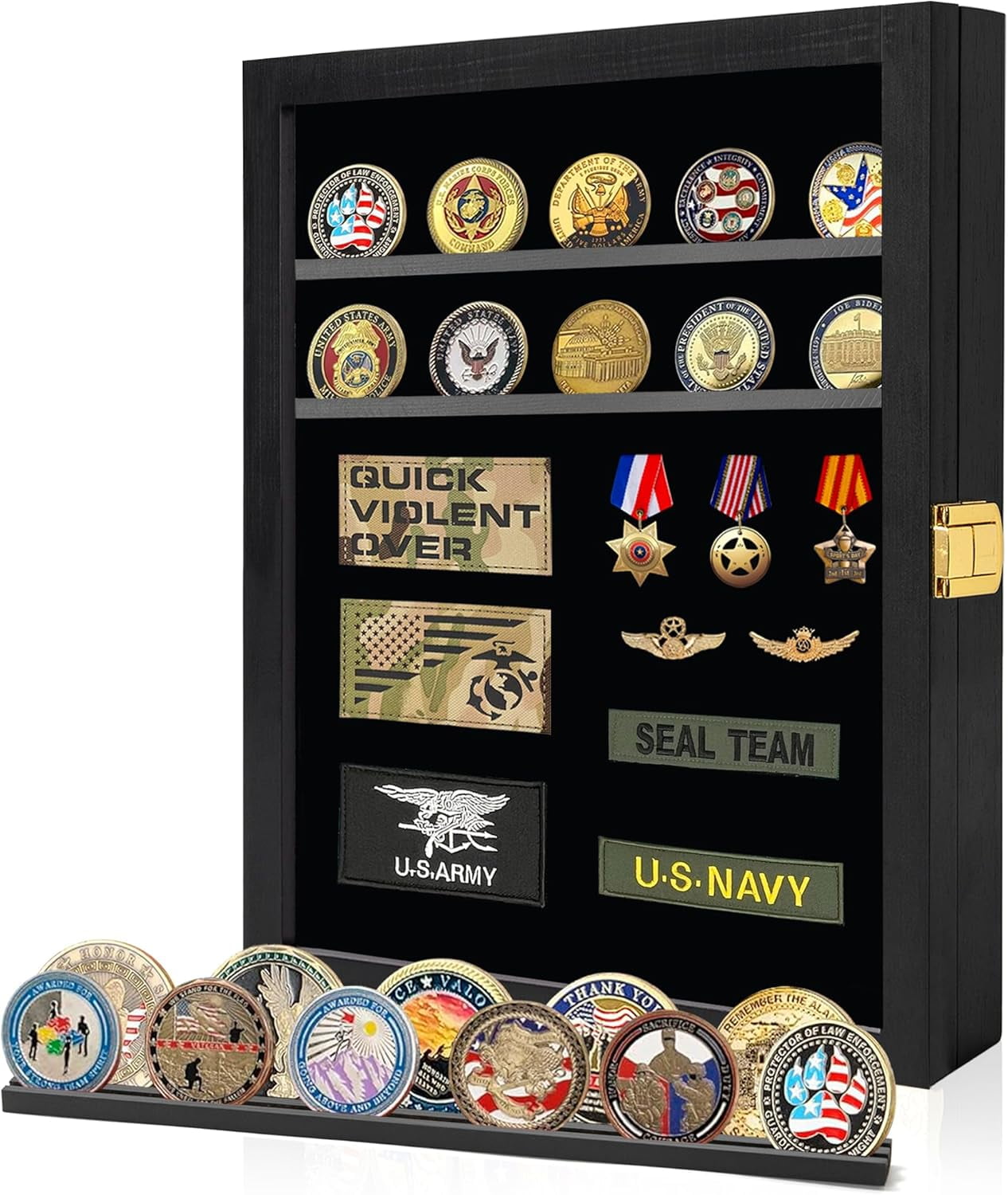 Large Shadow Box Medal Display Case Cabinet Rack with Acrylic Door for ...