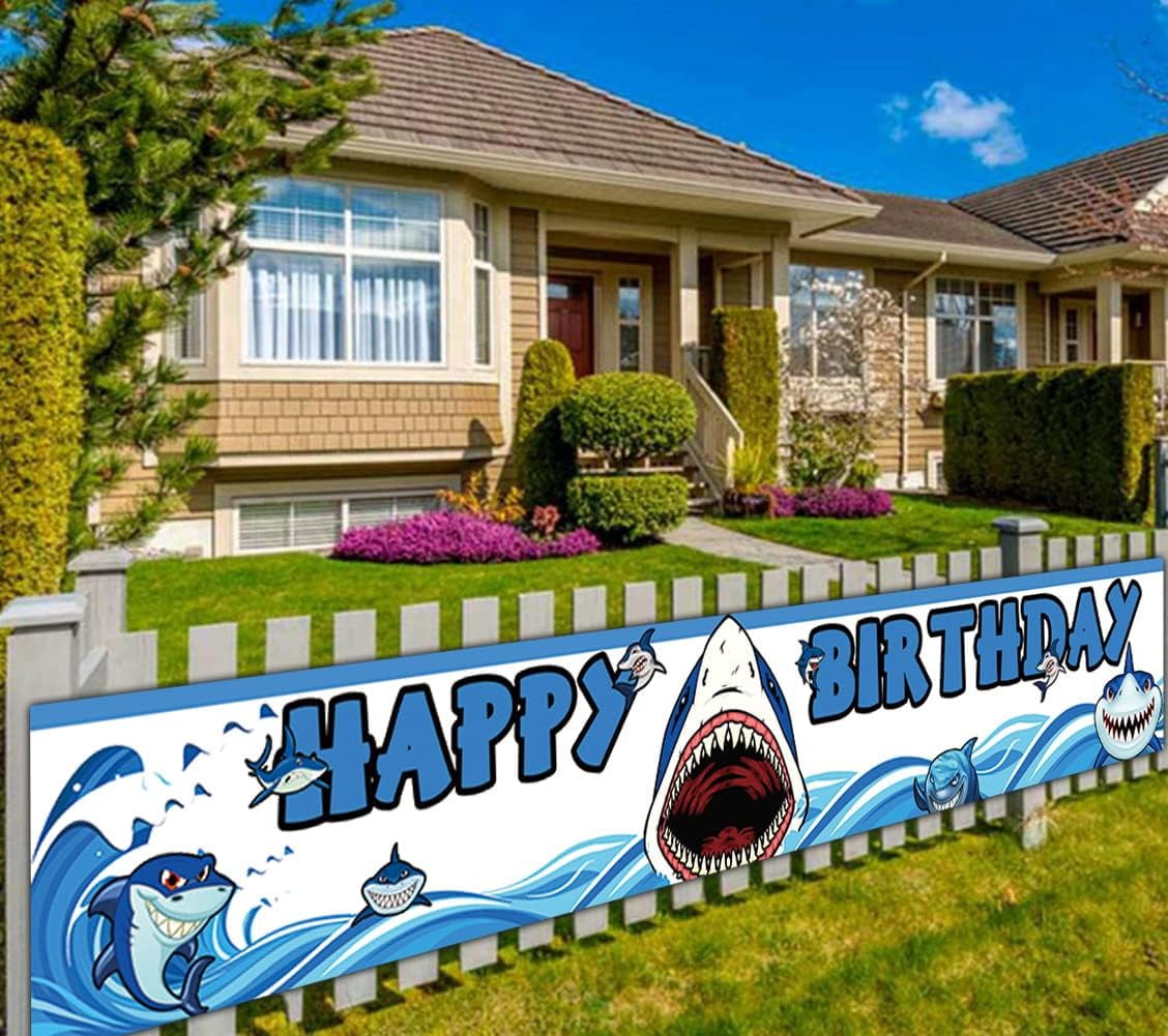 Large Shark Birthday Party Banner, Shark Party Decorations, Blue Ocean ...