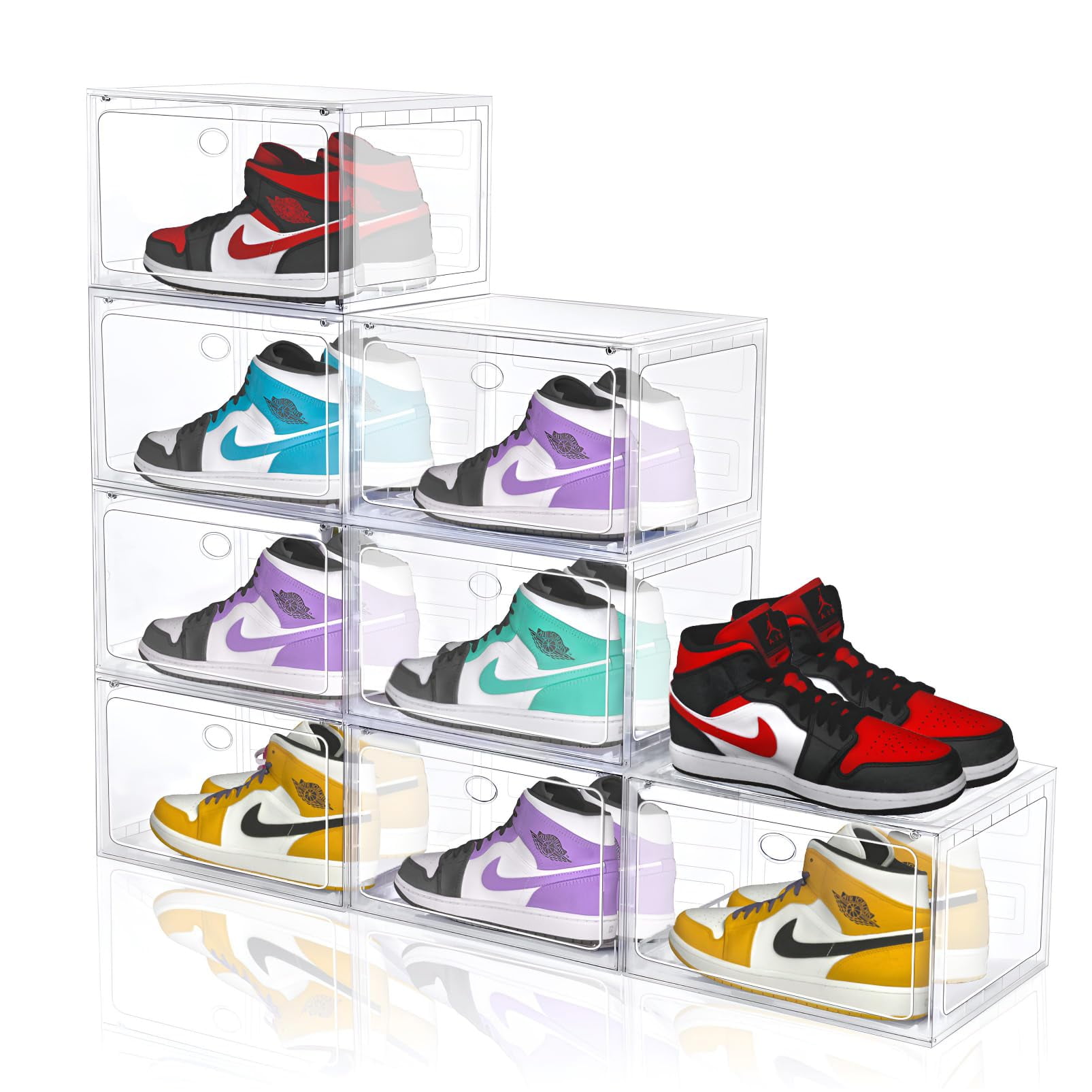 Large Shoe Boxes Clear Plastic Stackable, 8 Pack Drop Side Shoe Storage ...