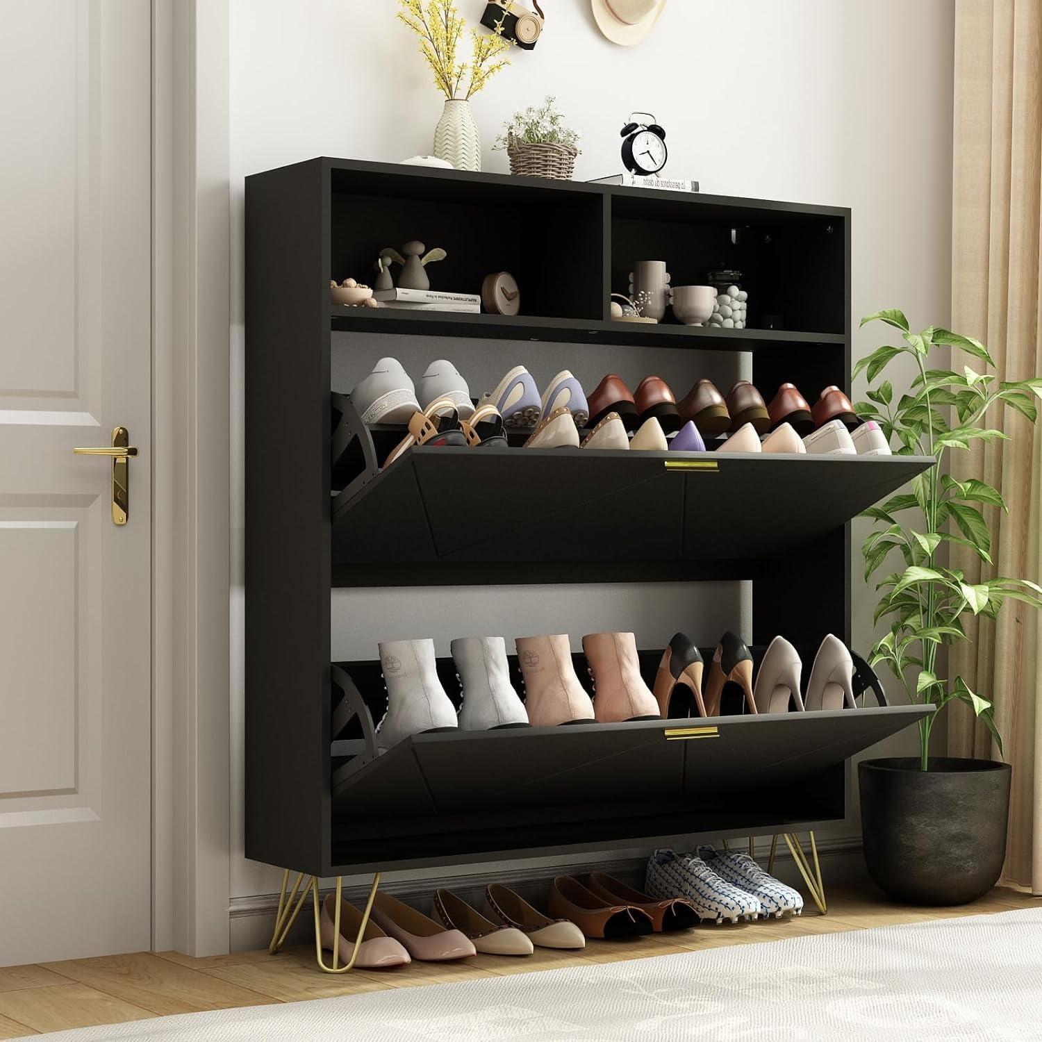 Large Shoe Cabinet with 2 Flip Drawers, Shoe Storage Cabinet for ...