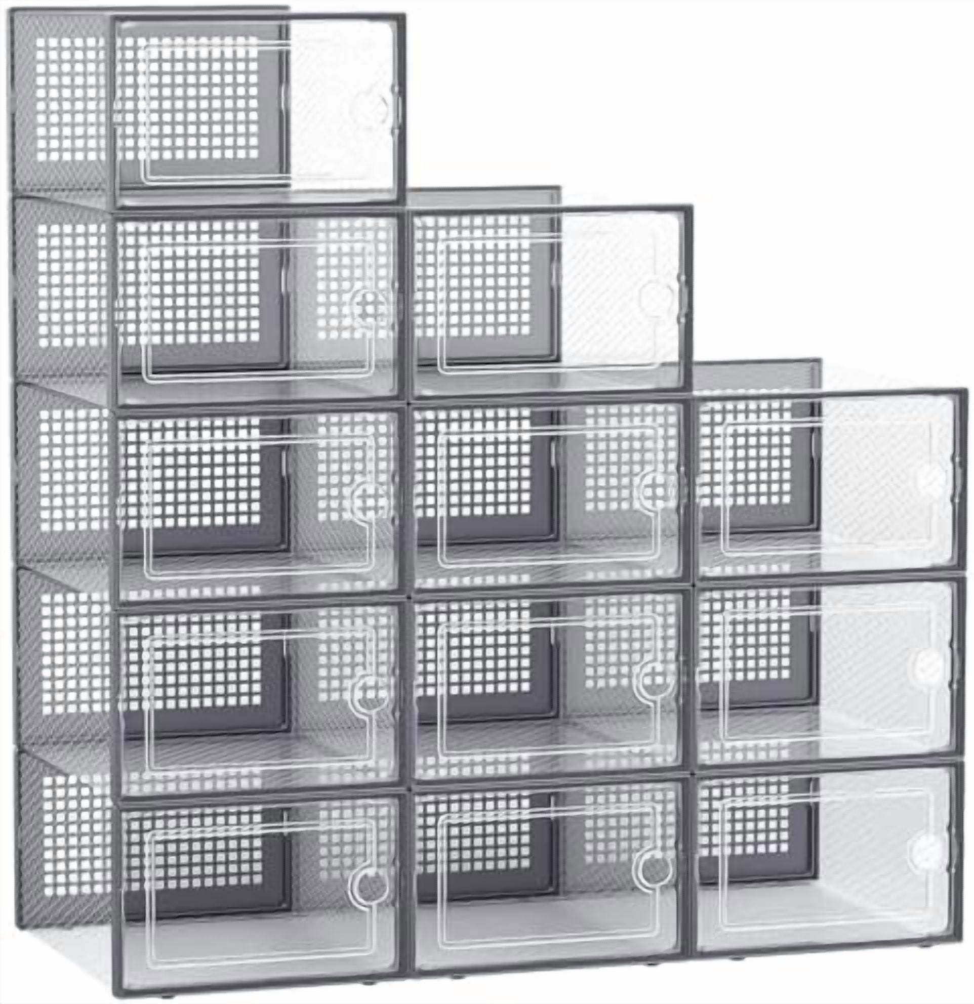 Large Shoe Organizers Storage Boxes for Closet, 12 Pack Clear Plastic ...