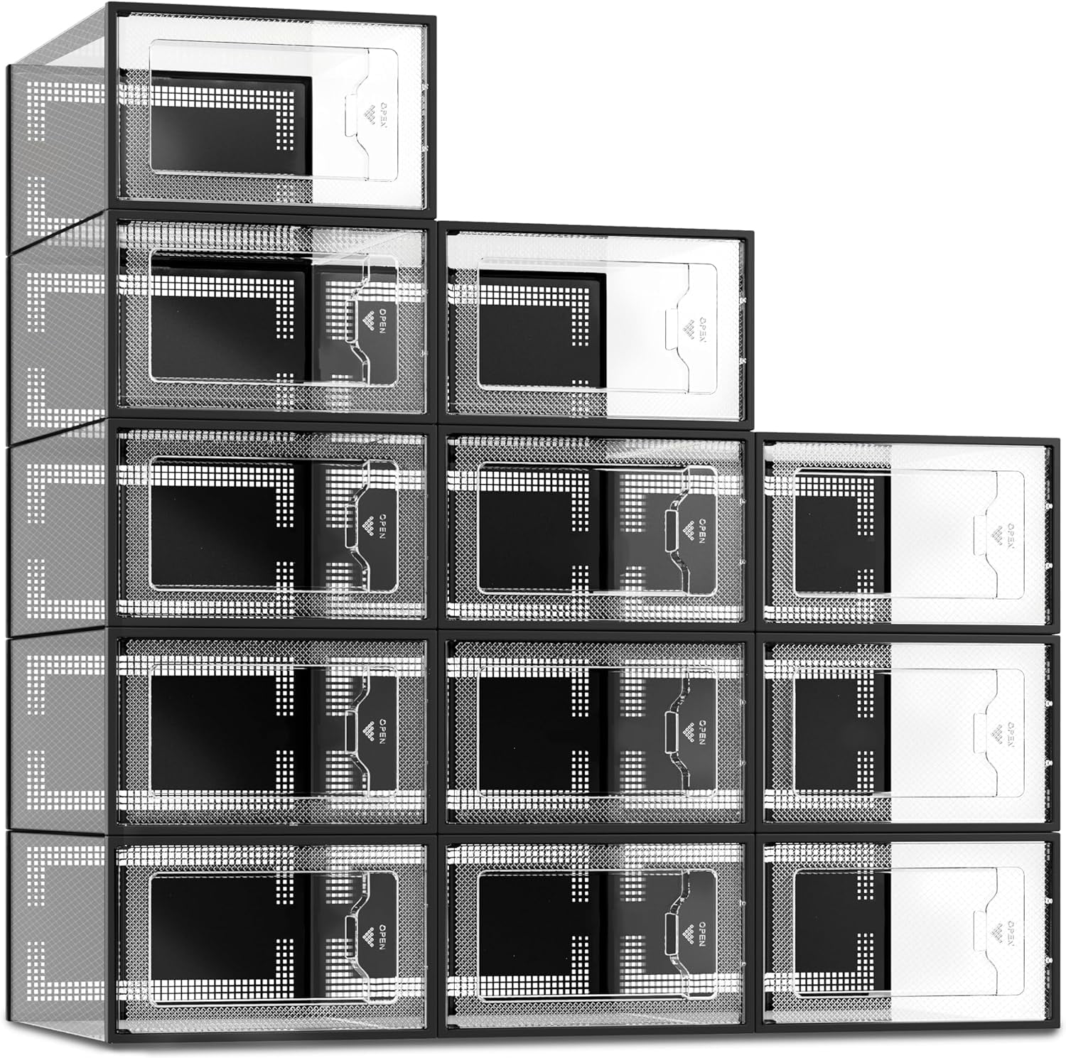 Large Shoe Storage Box Fit Size 11, Clear Plastic Stackable Shoe ...